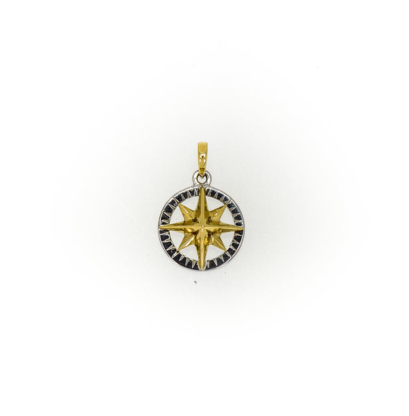 Compass Rose Classic Medium 14K Gold Hand-Engraved on Frame Pendant ...