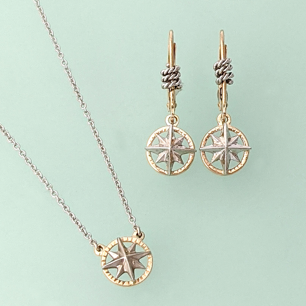 Compass Rose Classic Petite 14K Two-Tone Gold Lever Back Dangle Earrin ...