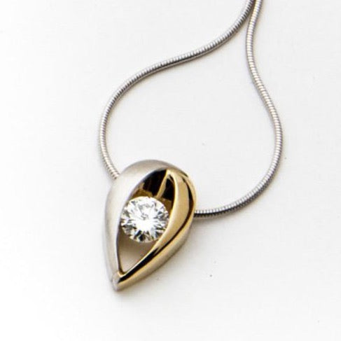 Signature 14K Two-Tone Gold Reversed Teardrop Necklace with 4mm Gem ...